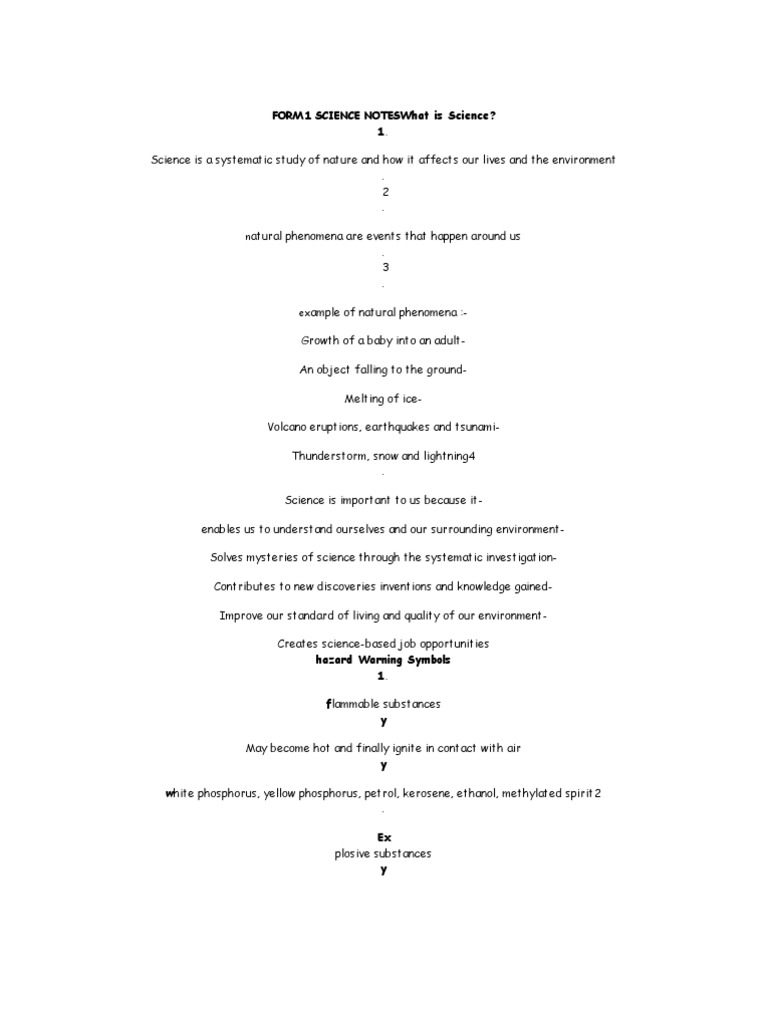 Form 1 Science Noteswhat Is Science | PDF | Metals | Chemical Elements