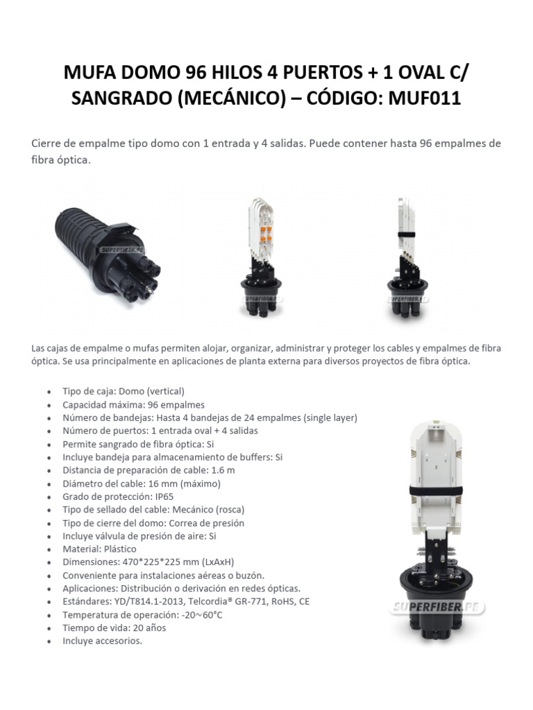 Mufa Domo 96 Hilos 4 Puertos IP65 | PDF
