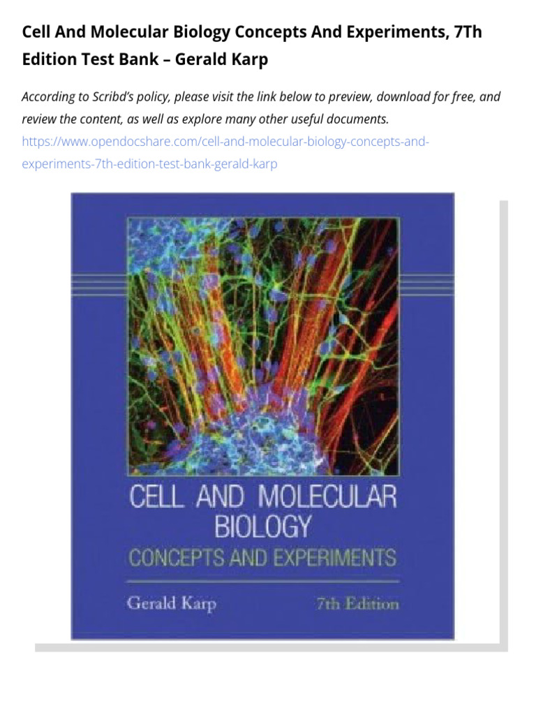 Cell and Molecular Biology Concepts and Experiments, 7th Edition Test ...