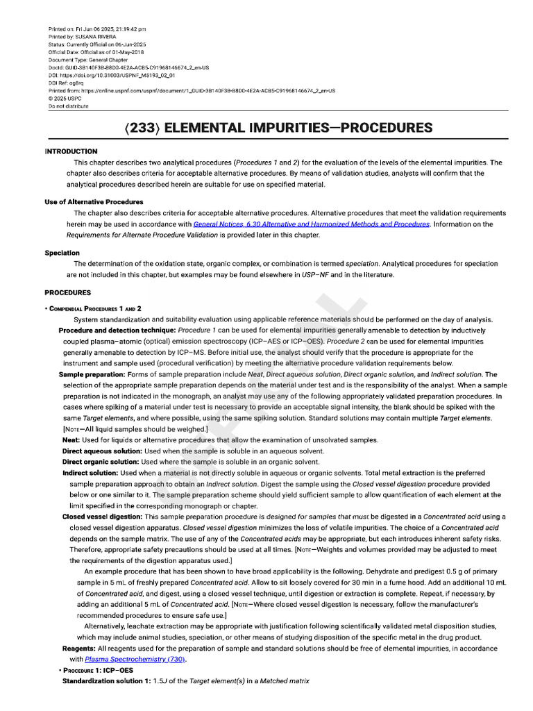 233 Elemental Impurities Procedures | PDF