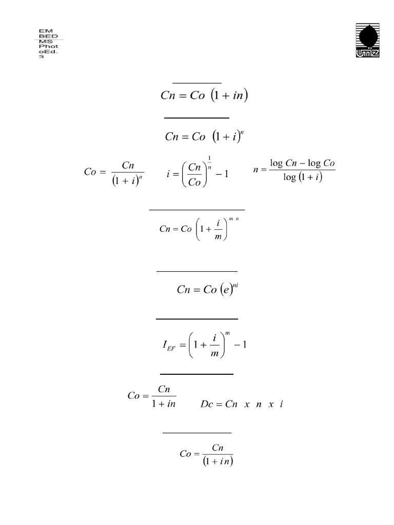 Fórmulas de Matemática Financiera | PDF
