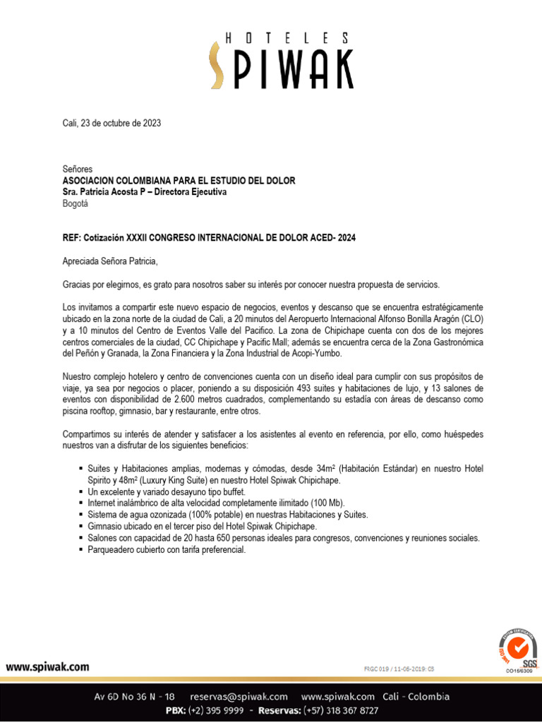 Cot. Xxxii Congreso Internacional de Dolor Aced- 2024 | PDF | Hotel ...