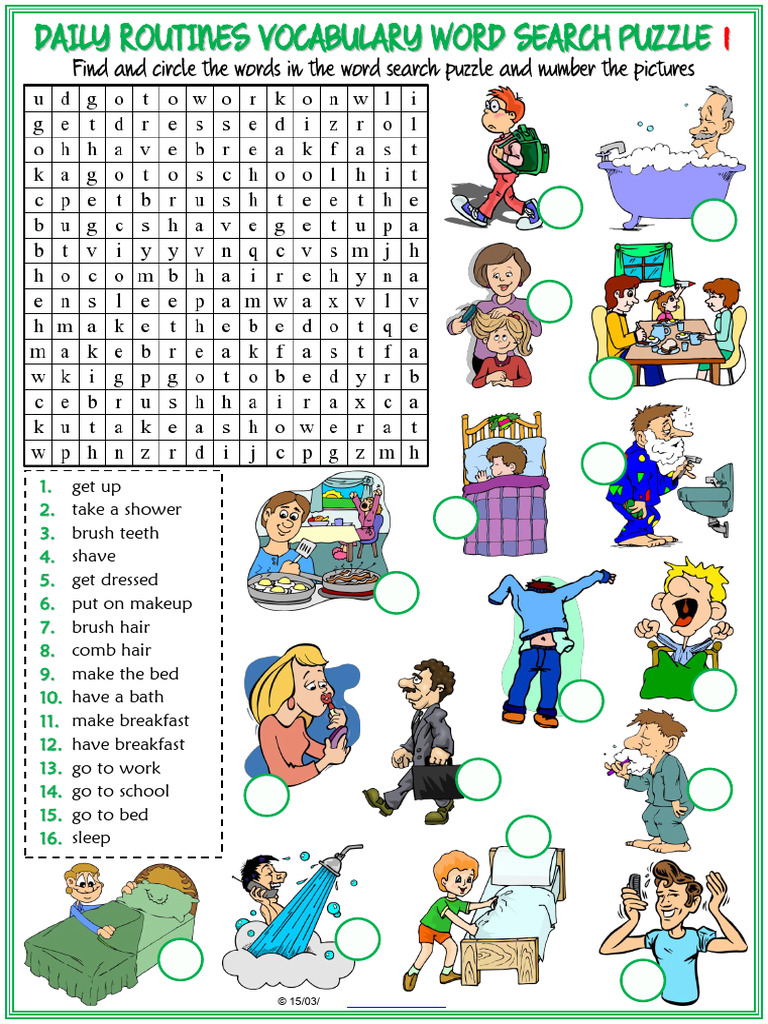 Daily Routine Vocabulary Puzzle | PDF