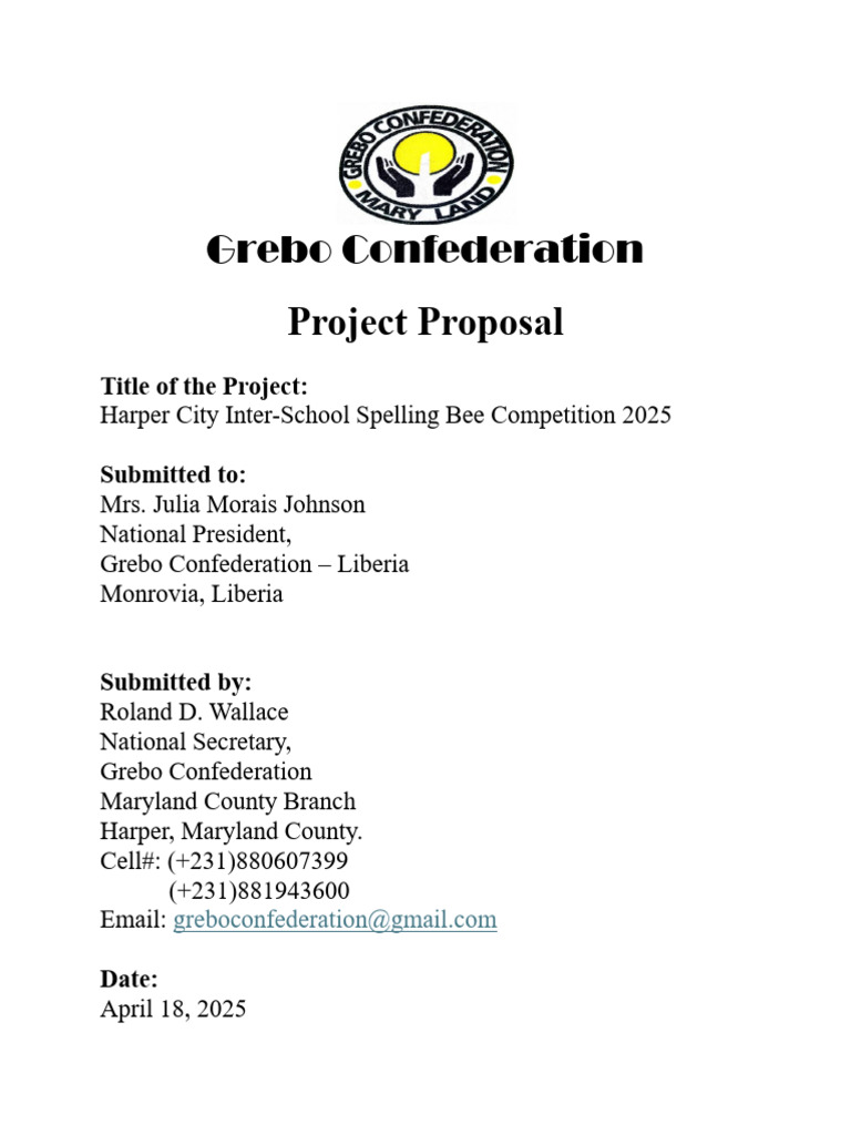 Grebo Conferdation -Spelling-Bee-Project-Proposal by Roland D. Wallace ...