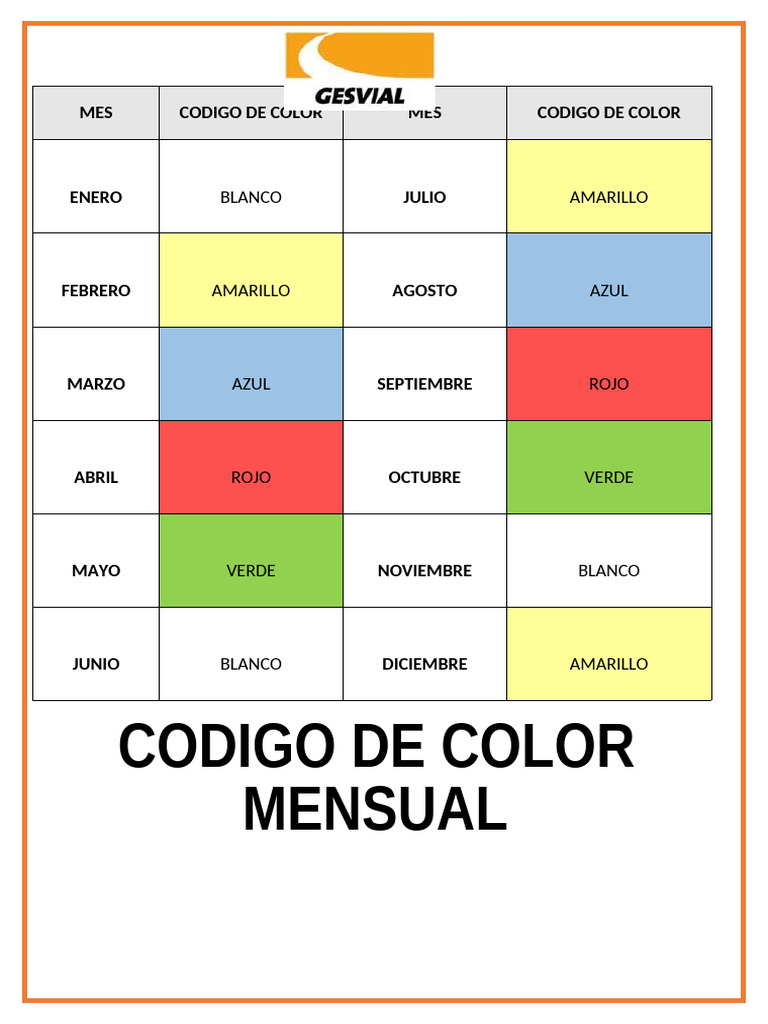 Codigo de Color Mensual - Covi | PDF