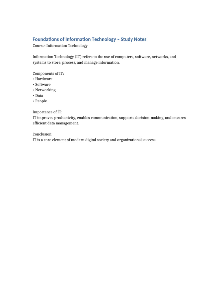 Foundations of Information Technology | PDF