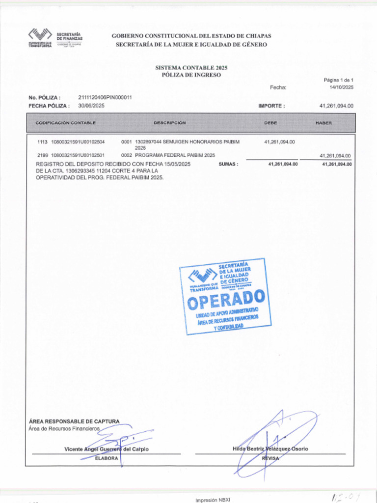 Pol Ingreso Cta. 1302897044 Hon Paibim 2025 | PDF