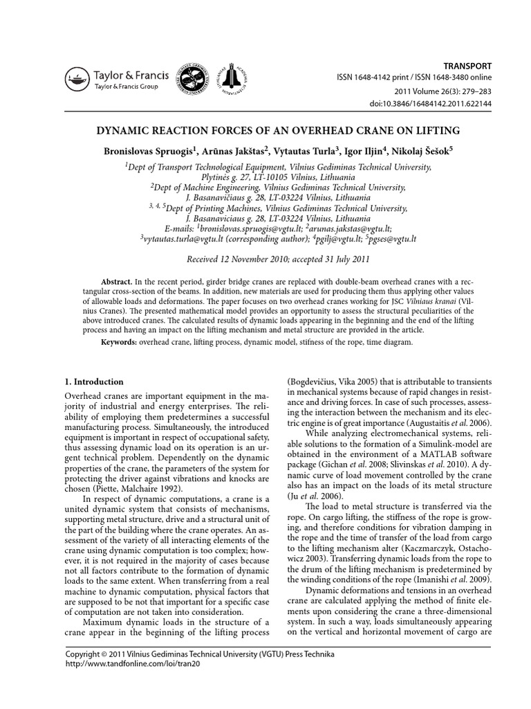 Dynamic Forces in Overhead Crane Lifting | PDF | Crane (Machine) | Beam ...