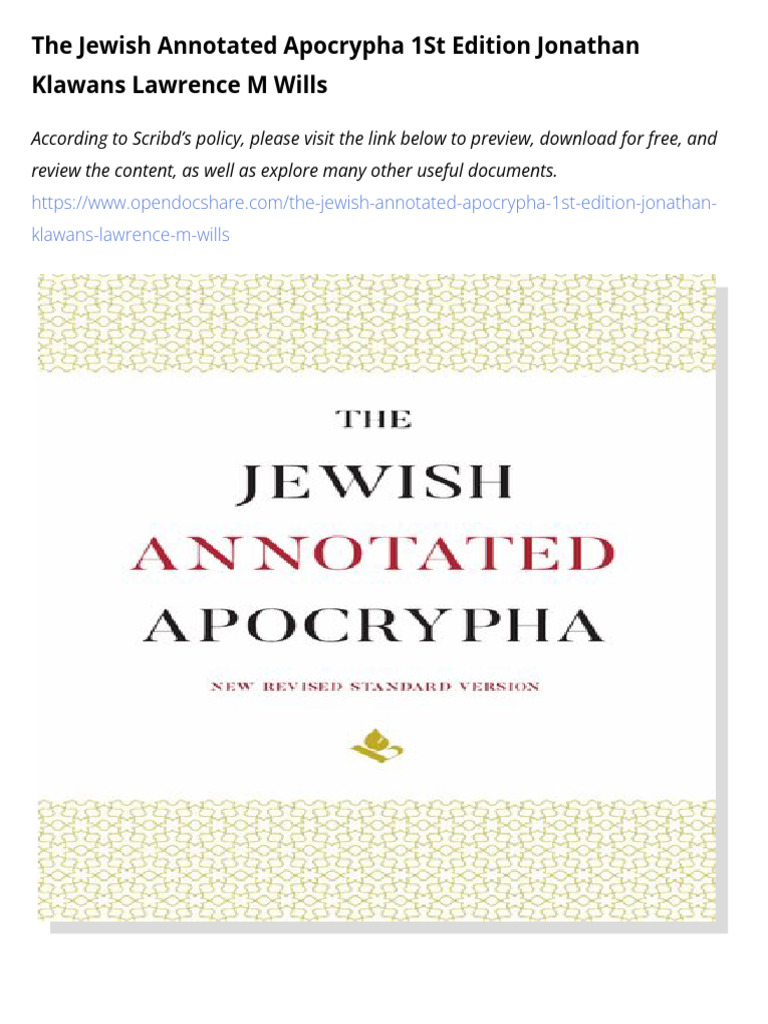 The Jewish Annotated Apocrypha 1st Edition Jonathan Klawans Lawrence M ...