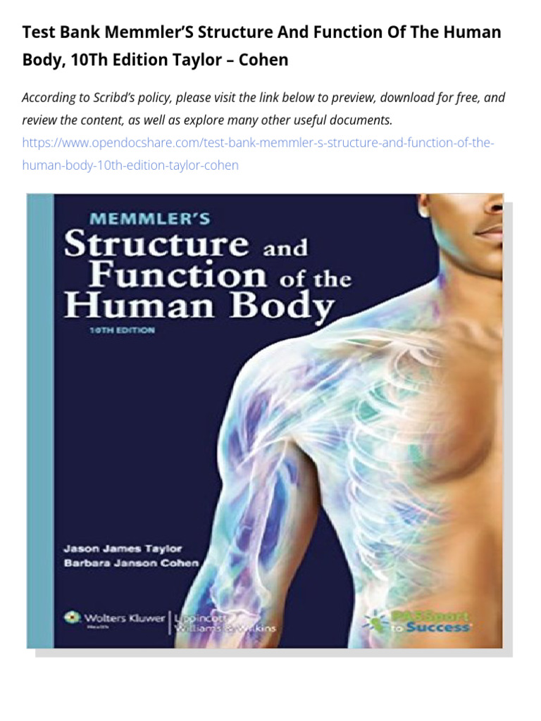 Test Bank Memmler’s Structure and Function of the Human Body, 10th ...