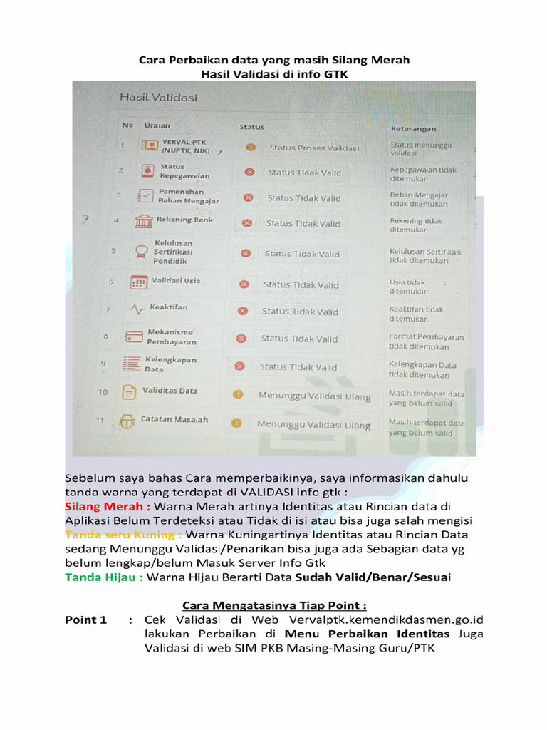 1 Cara Perbaikan Data Yang Masih Silang Merah Di Info GTK | PDF