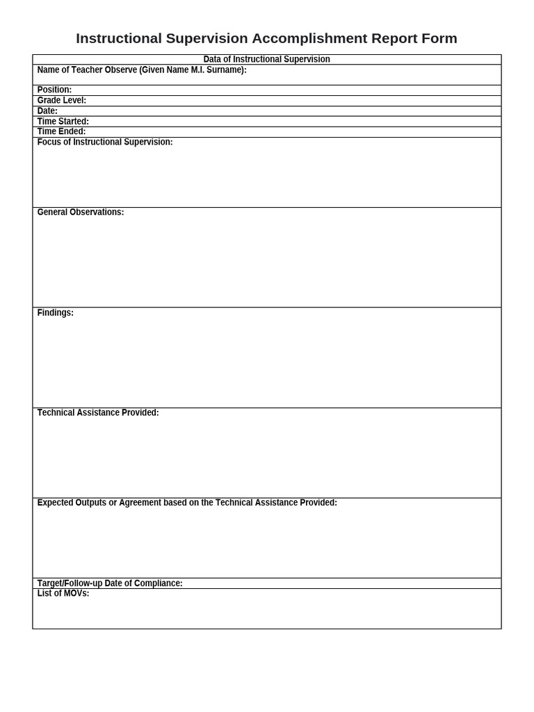 Instructional Supervision Accomplishment Report Form | PDF