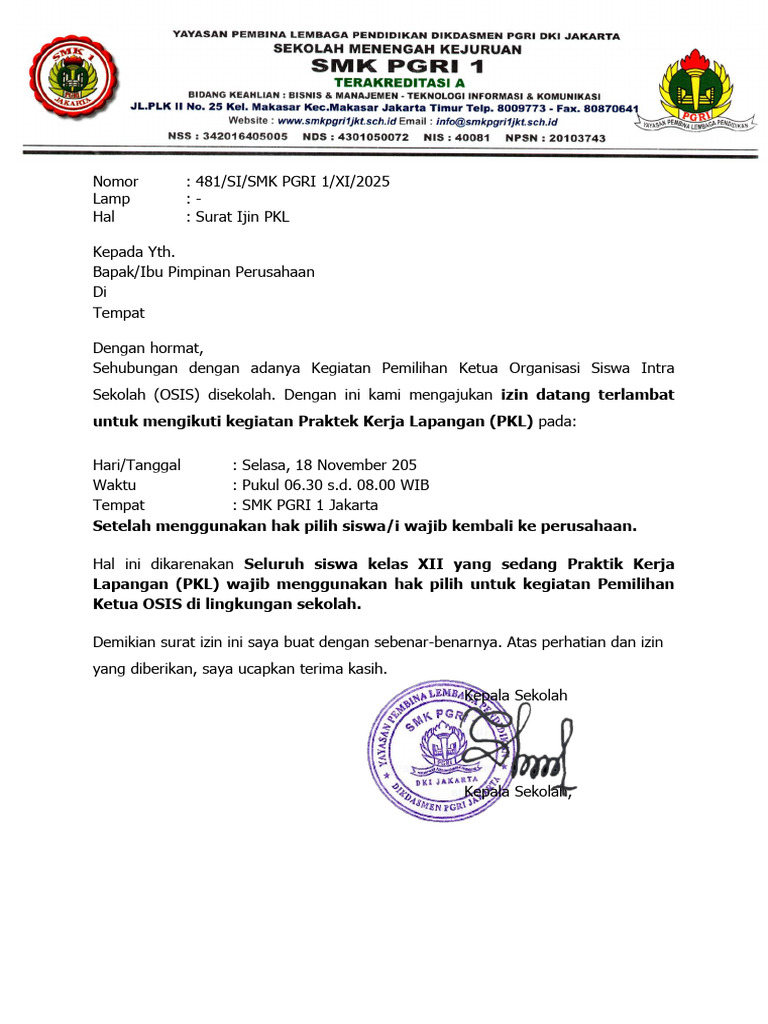 Surat Ijin PKL | PDF