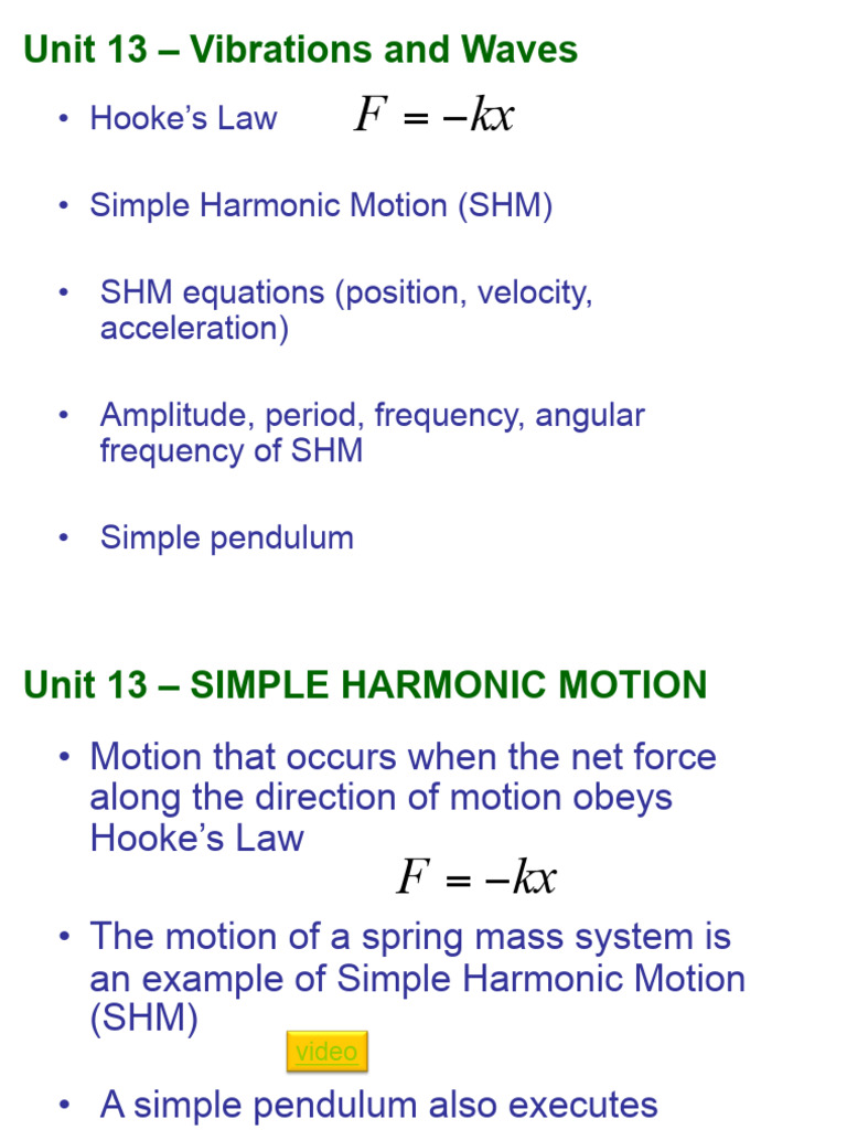Unit 13-Simple Harmonic Motion | PDF | Periodic Phenomena | Physical Quantities