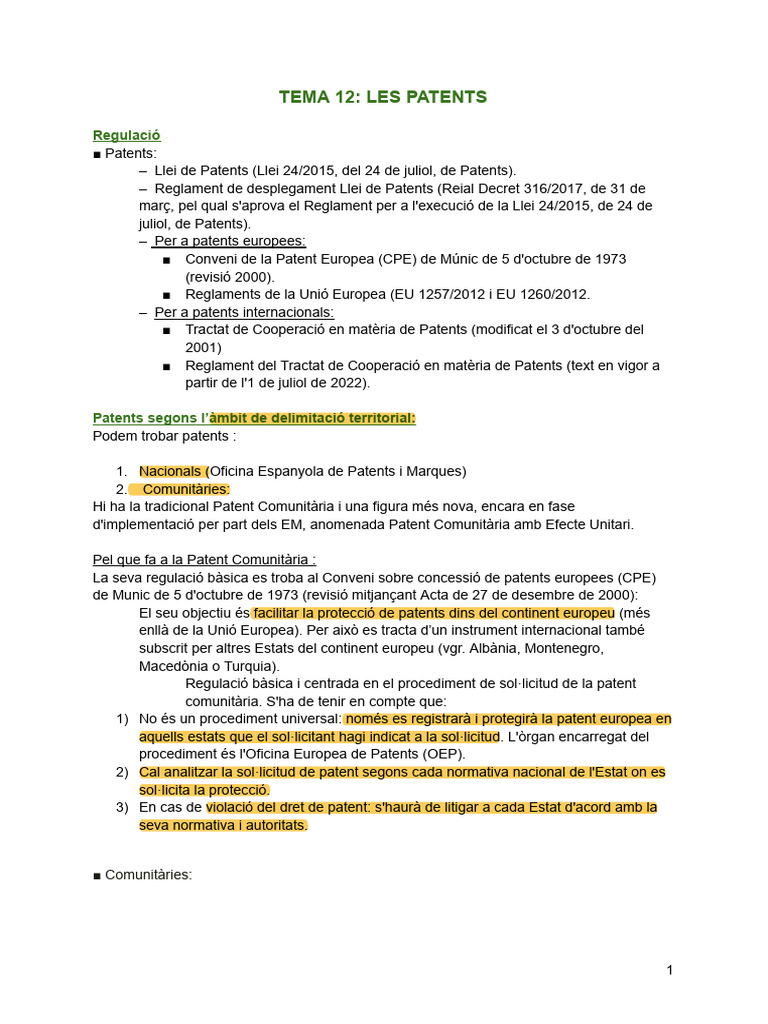 TEMA 12_ LES PATENTS - año 24/25 | PDF