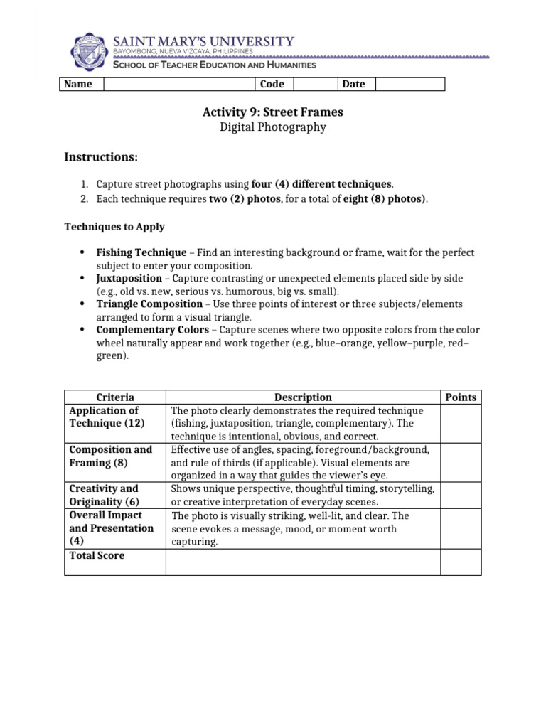 Activity 9 - Street Frames | PDF