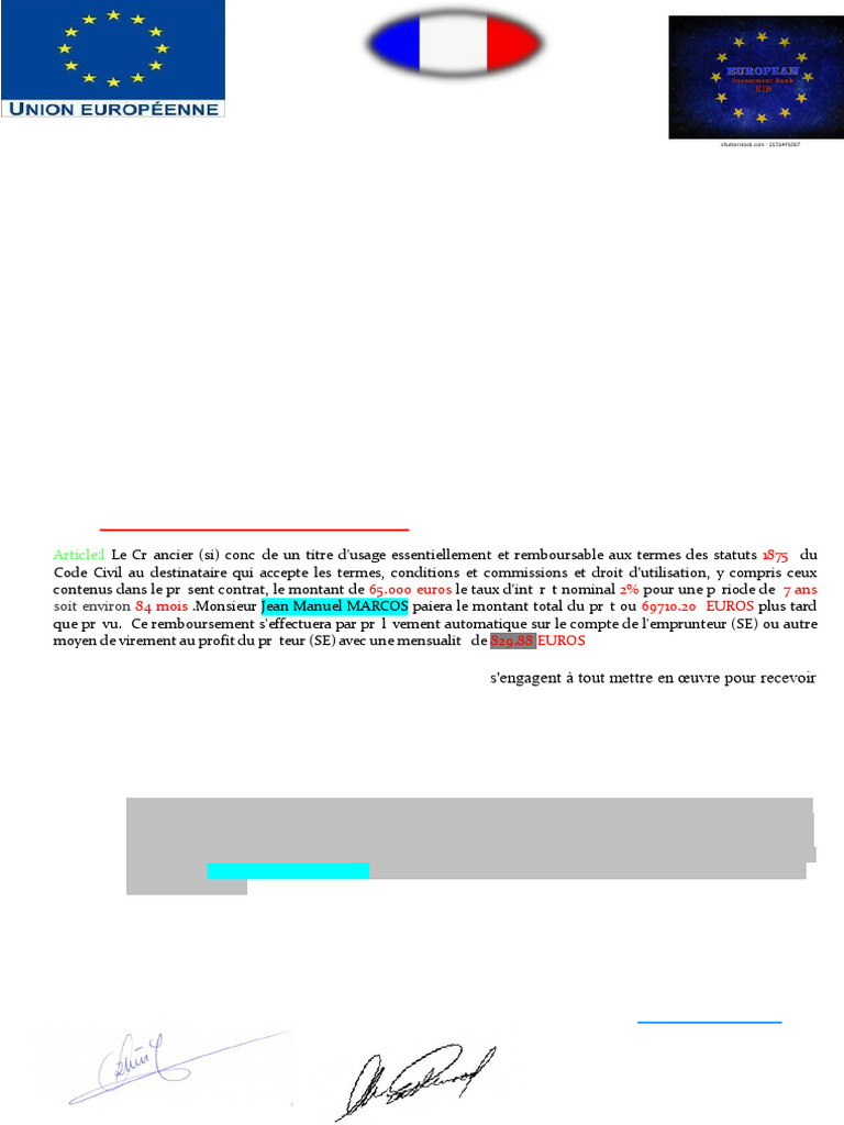.Contrat de Prêt de Jean Manuel MARCOS | PDF | Prêts | Passif ...