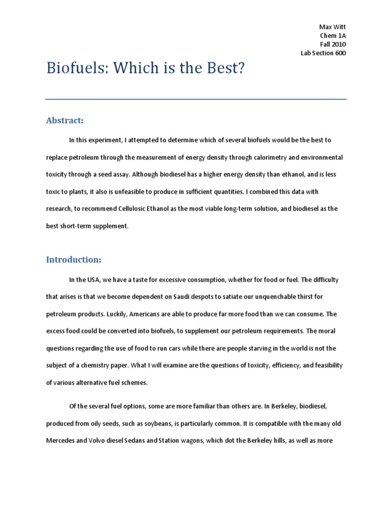 Biofuel Lab Report | PDF | Biofuel | Biodiesel