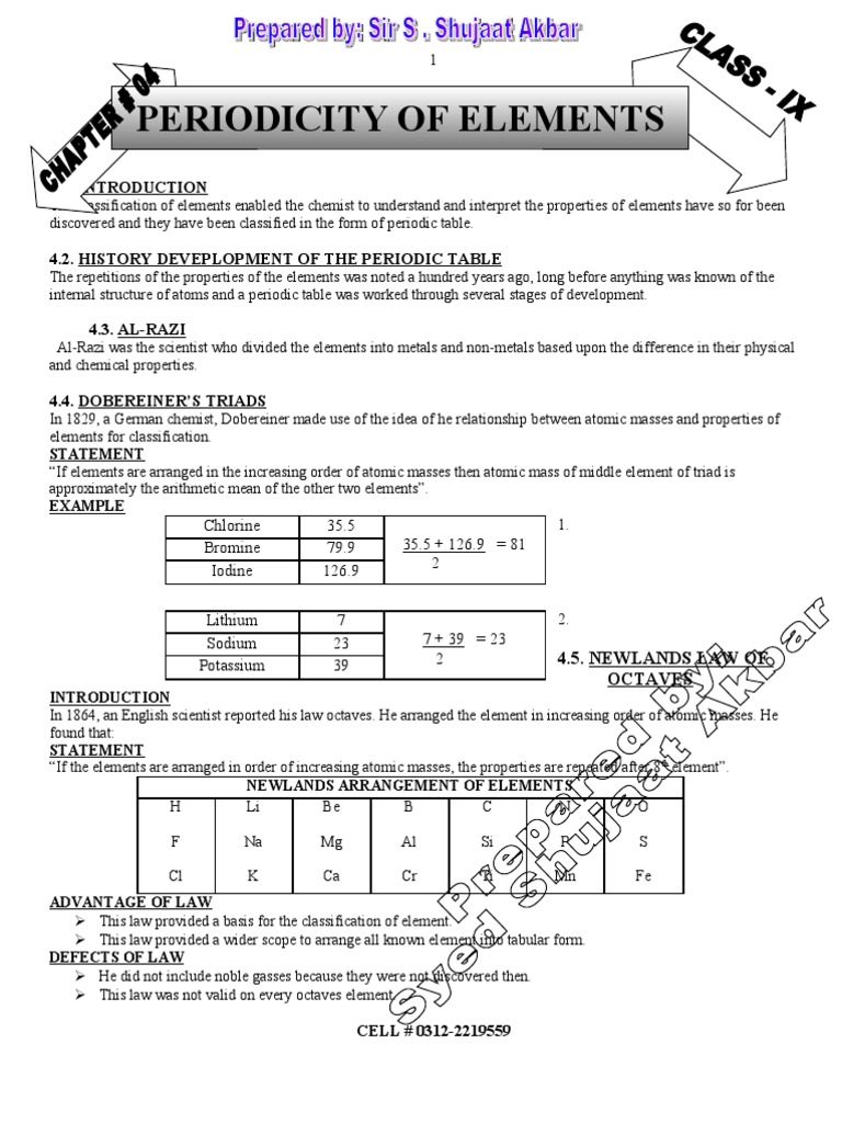 Complete Chpter#4 (The Periodic Table) | PDF | Periodic Table ...