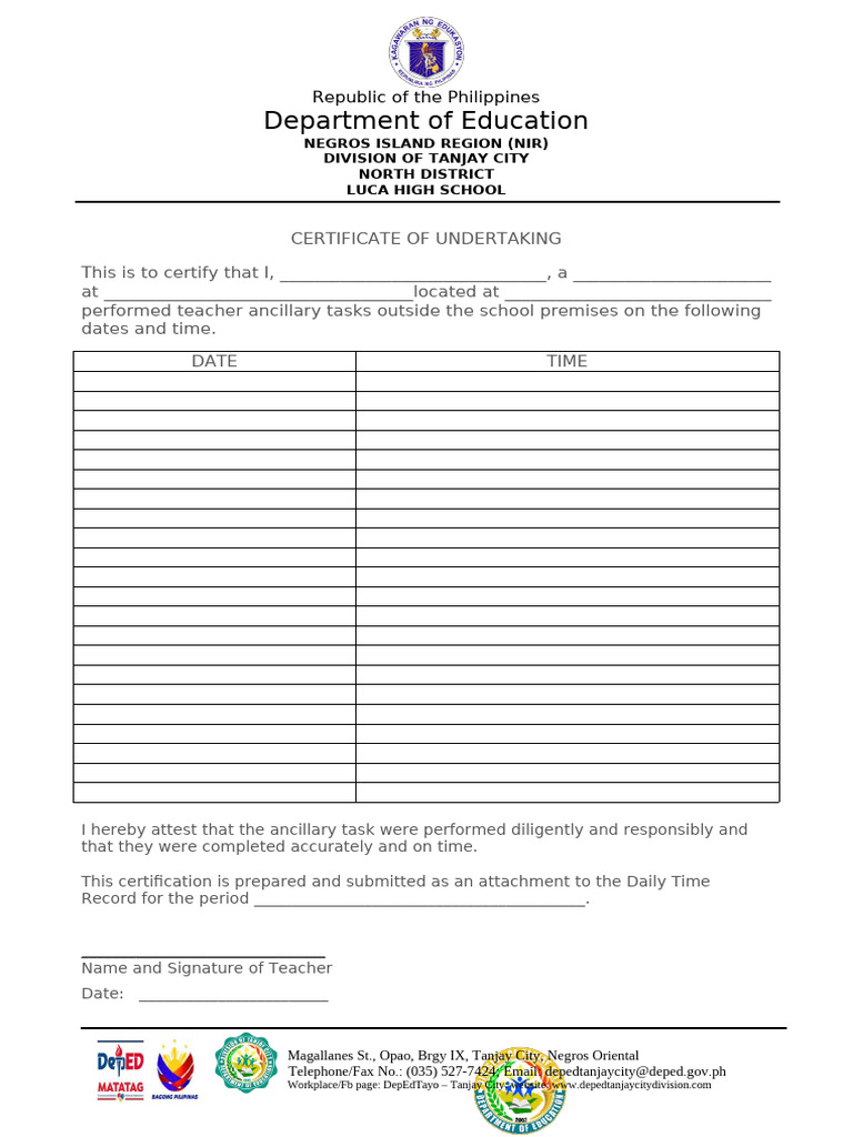 Certificate of Undertaking | PDF