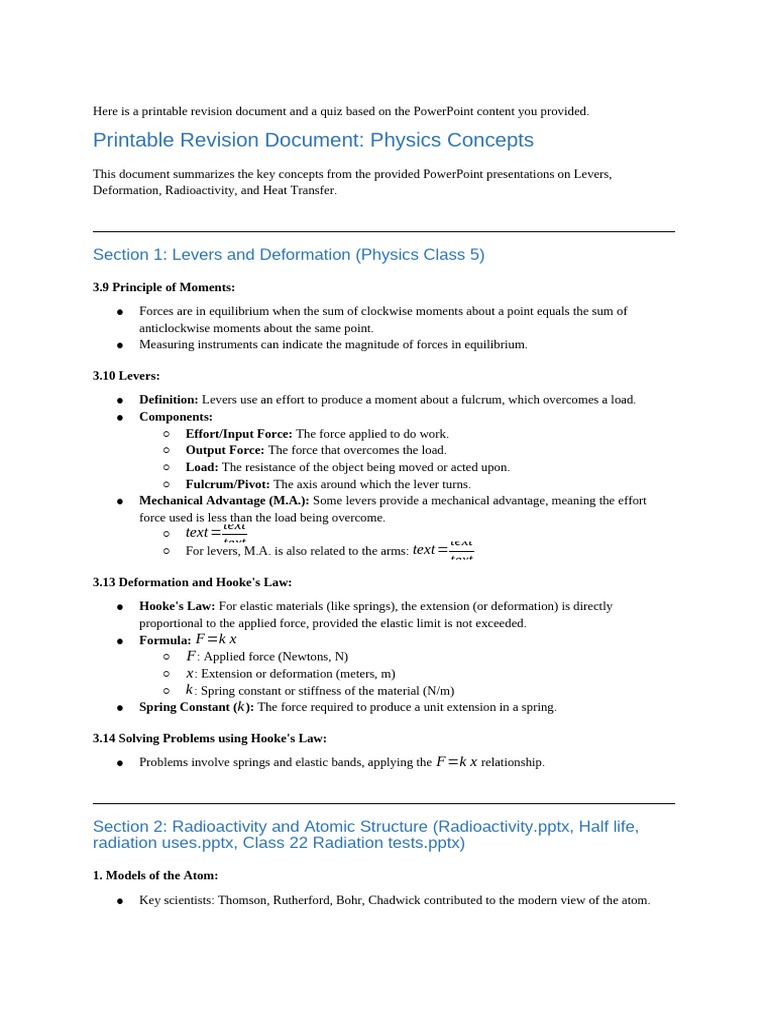 Here is a Printable Revision Document and a Quiz Based on the Po | PDF ...