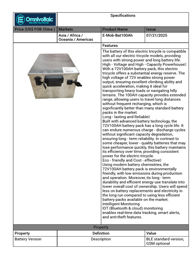 E-Mob-Bat100Ah | PDF | Electrical Engineering | Electric Power