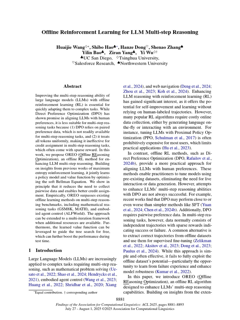 Offline Reinforcement Learning For LLM Multi-Step Reasoning | PDF ...