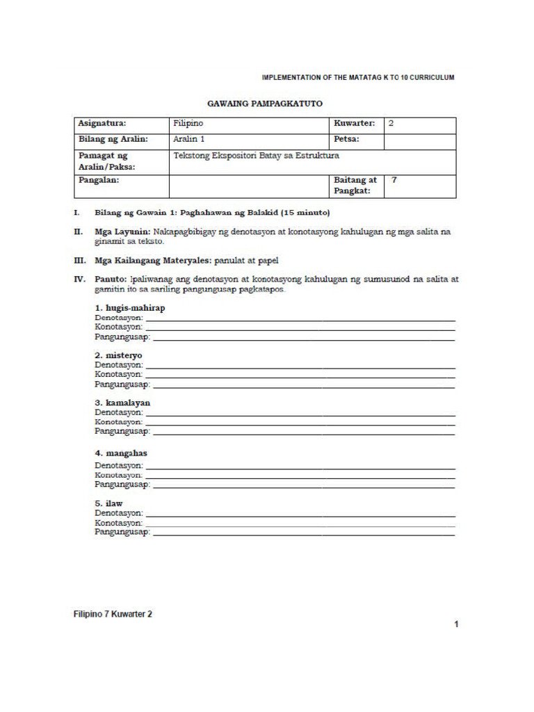 Filipino 7 Activity Sheet. October 13 2025 | PDF