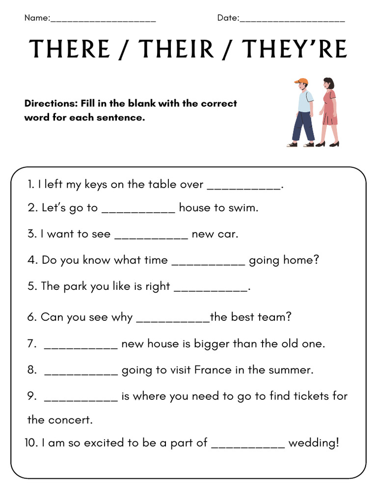There, Their, They'Re Grammar Worksheet in Black and White Simple Style ...