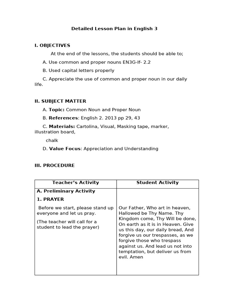 English 3 Detailed Lesson Plan - Angel Balato | PDF | Lord's Prayer | Noun