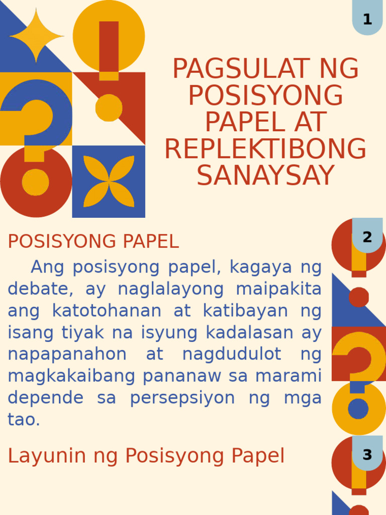Pagsulat NG Posisyong Papel at Replektibong Sanaysay | PDF