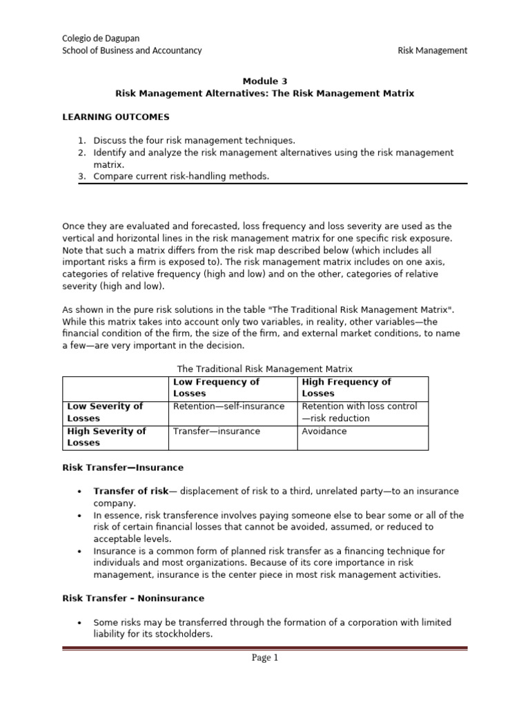 Risk Module 3 Alternatives | PDF | Risk Management | Risk