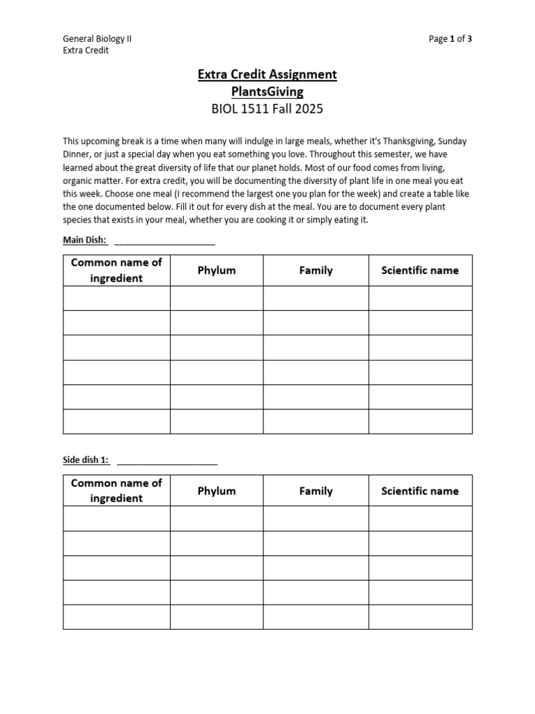BIOL 1511 Extra Credit Assignment | PDF