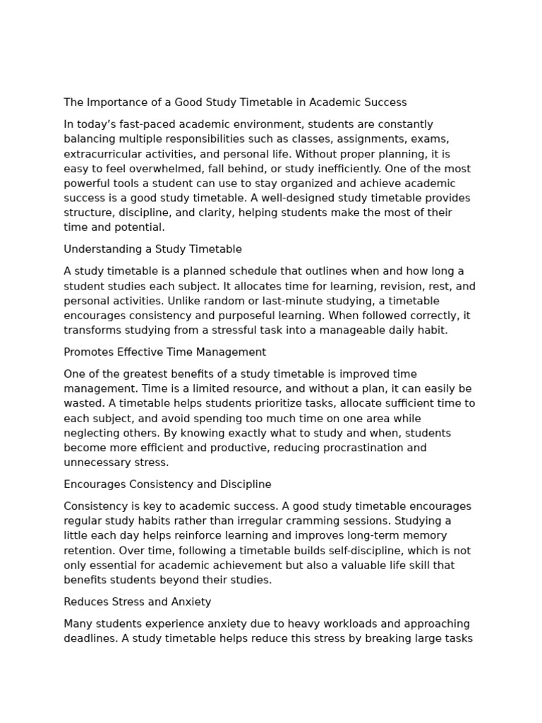 The Role of A Study Timetable On Academic Success | PDF | Disciplines ...