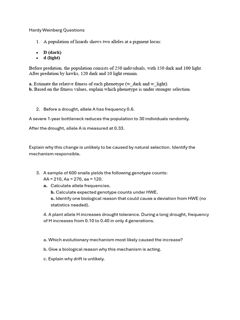 Hardy Weinberg Questions (1) | PDF