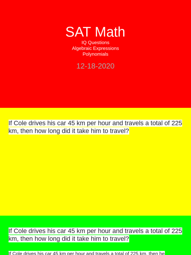 SAT Math IQ Questions Algebraic Expressions Polynomials | PDF ...