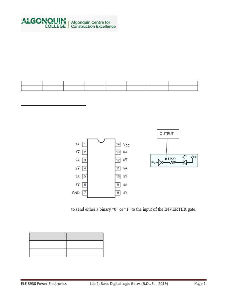 Lab 2 Basic Digital Logic Gates Fall 2019 | PDF | Logic Gate ...