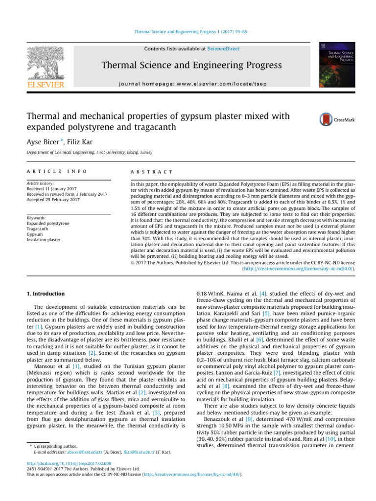 Thermal and mechanical properties of gypsum plaster mixed with expanded ...