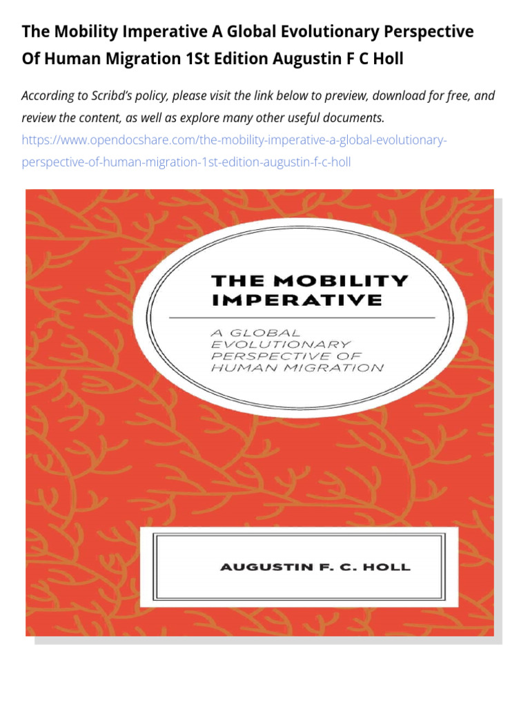 The Mobility Imperative A Global Evolutionary Perspective Of Human ...
