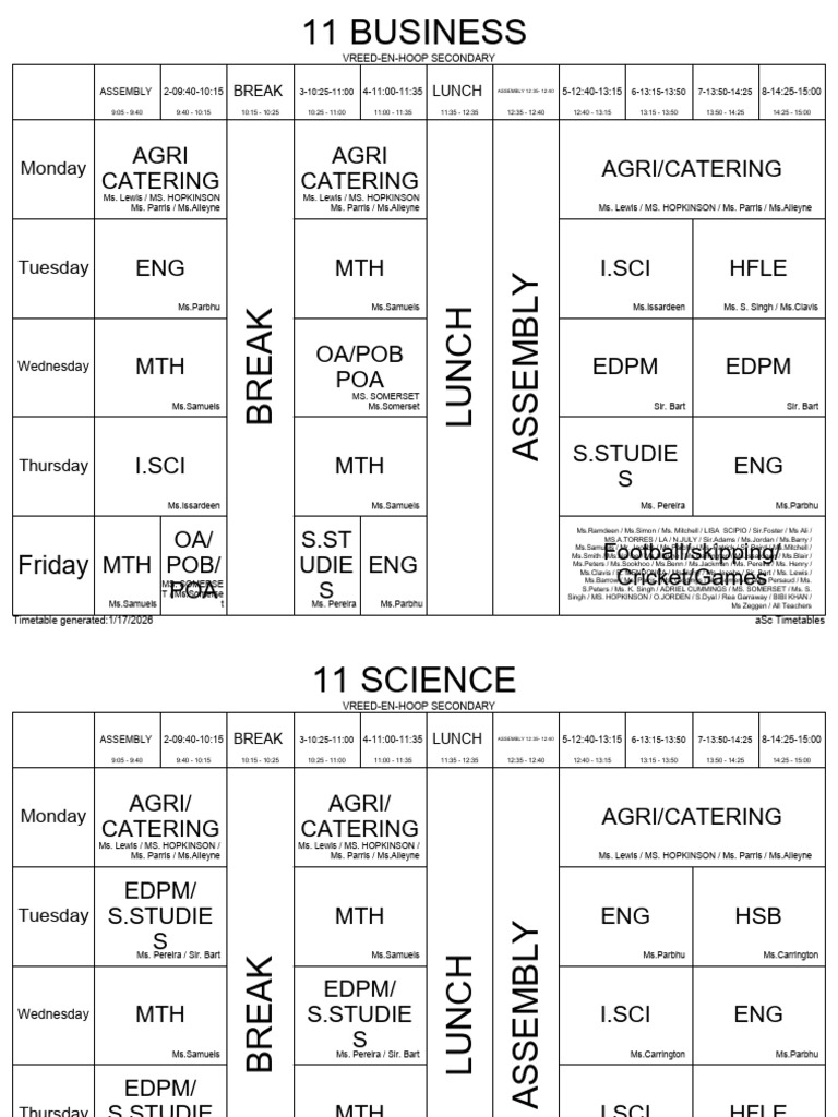 Easter Term Timetable-Final 2026-01-17 | PDF