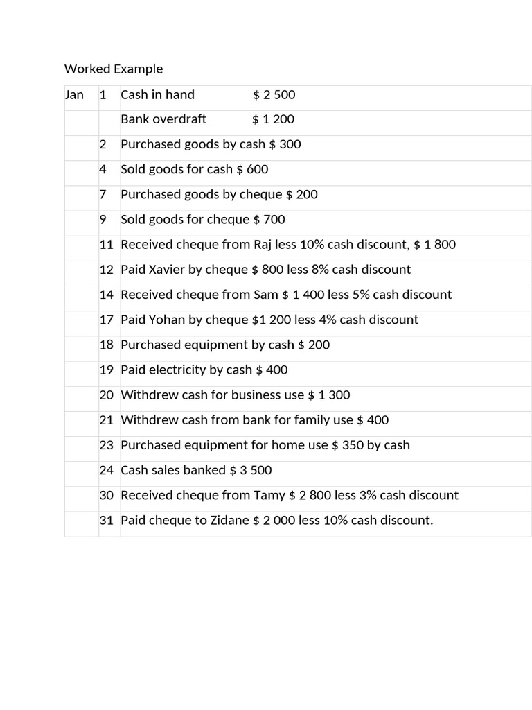 Worked Example 3 Column Cash Book | PDF