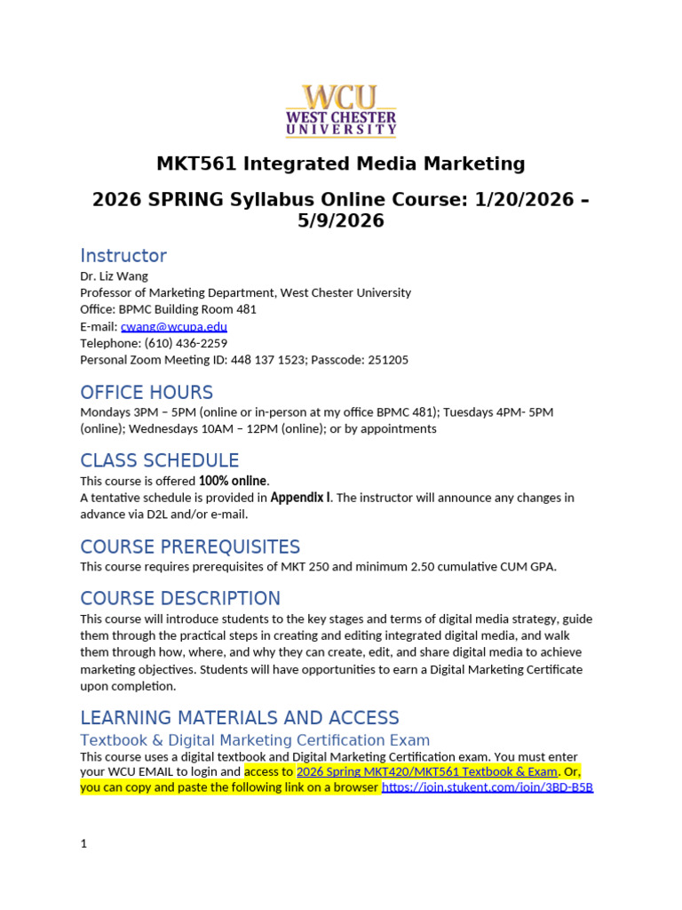 2026 Spring MKT561 Syllabus.docx | PDF | Microsoft Office | Digital ...