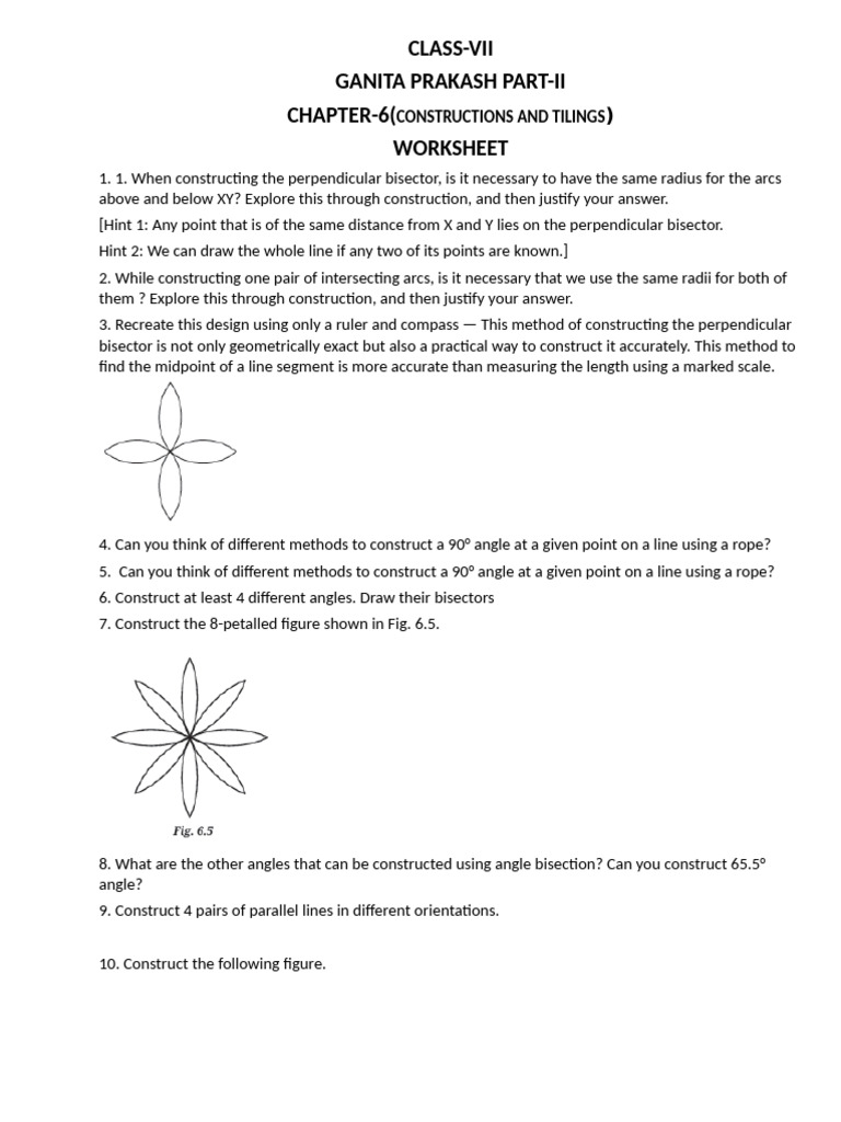 Class Vii Chapter. 6 Worksheet | PDF | Triangle | Perpendicular