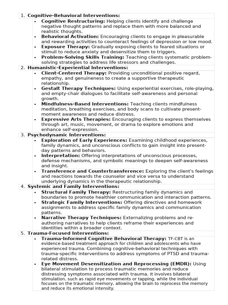 Examples of Interventions | PDF | Psychological Trauma | Cognitive ...