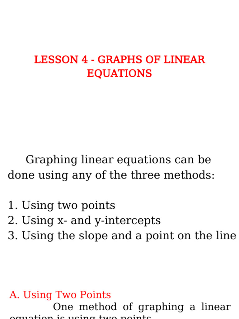 Lesson 4 Graphs of Linear Equations | PDF | Line (Geometry) | Equations