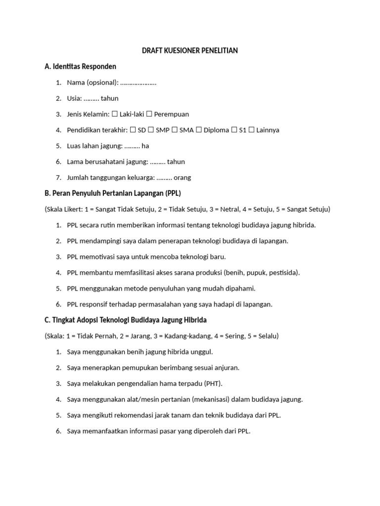 Draft Kuesioner Penelitian | PDF