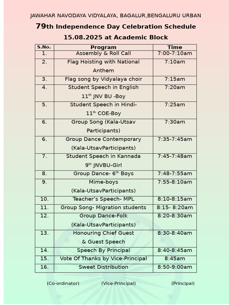 TH Independence Day Celebration Schedule 15.08.2025 at Academic Block | PDF