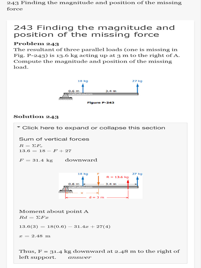 243 Finding The Magnitude and Position of The Missing Force Engineering ...
