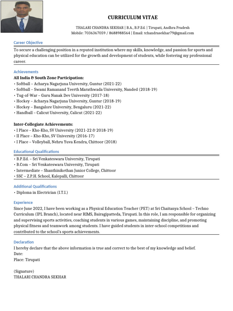 Thalari Chandra Shekhar CV Formatted | PDF