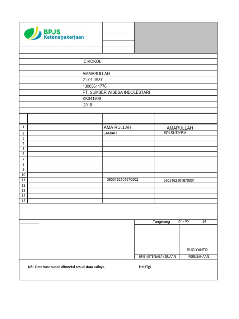 Form Koreksi Data TK Aktif Amar | PDF